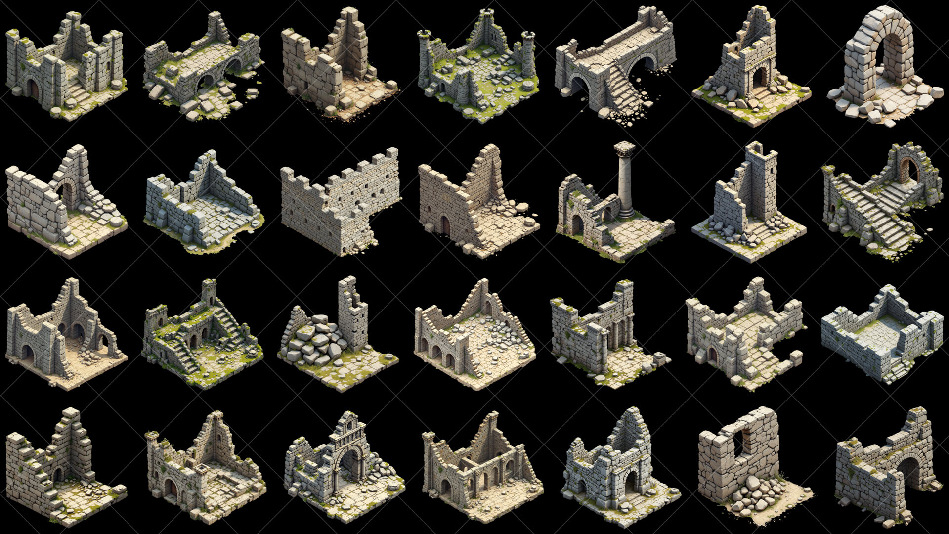 124 Transparent Fantasy Ancient Ruins - 2D Game Asset by cgsea