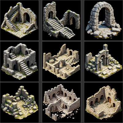 124 Transparent Fantasy Ancient Ruins - 2D Game Asset by cgsea