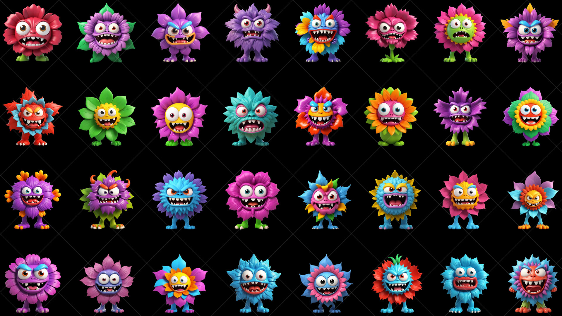 125 Fantasy Monster Flower Characters High Resolution Pngs - 2D Game ...