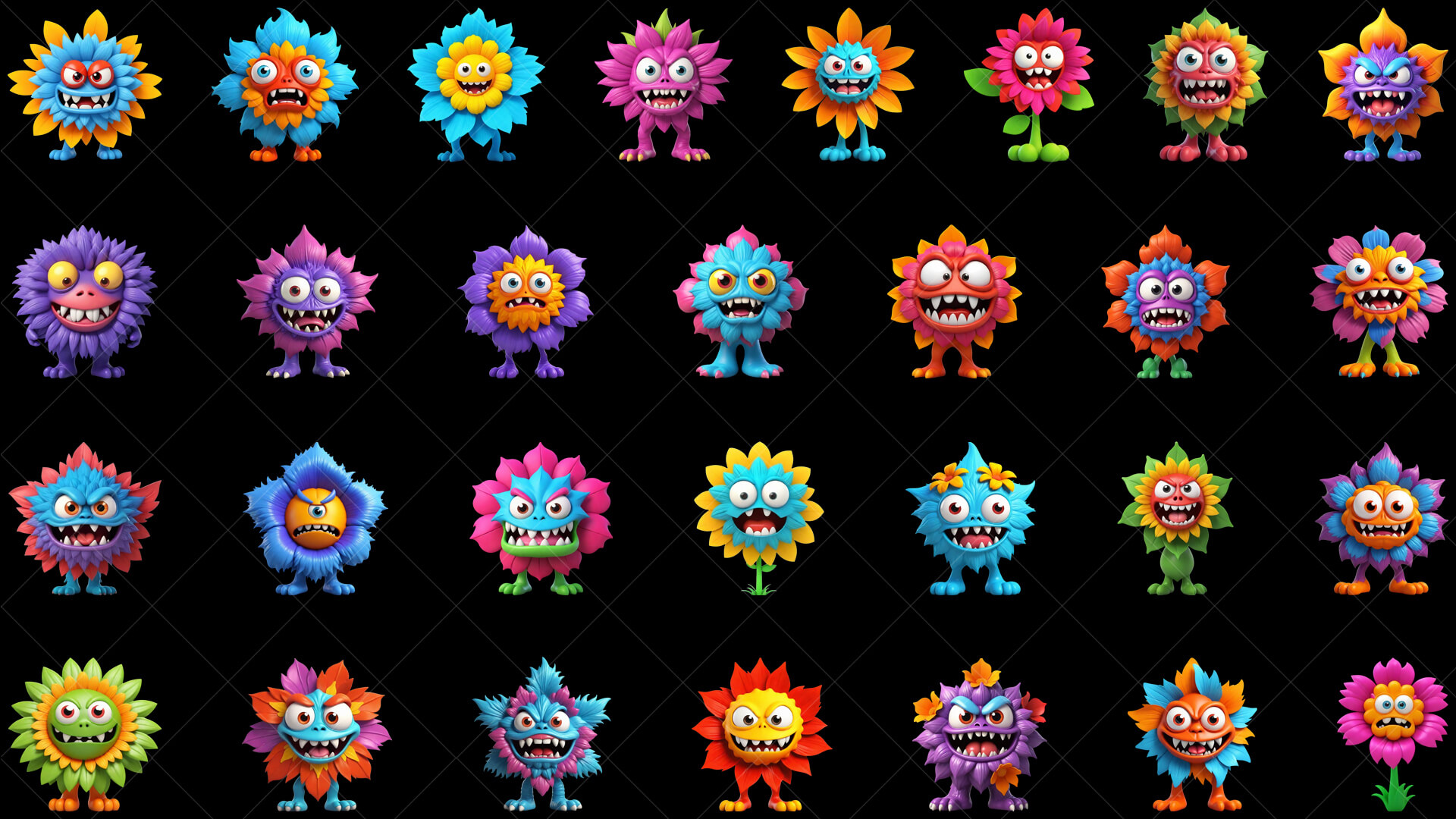 125 Fantasy Monster Flower Characters High Resolution Pngs - 2D Game ...