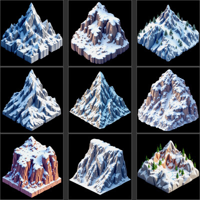 126 Isometric Snow Mountains Game Asset by cgsea