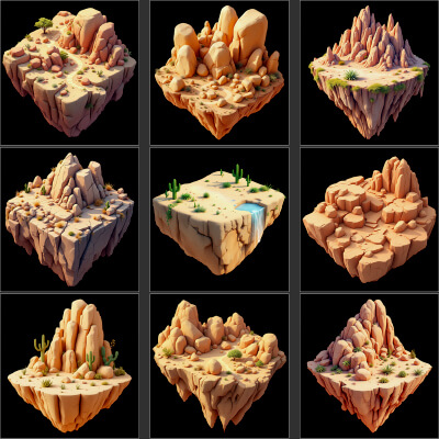 130 Transparent Fantasy Floating Mountain Islands - 2D Game Asset by cgsea