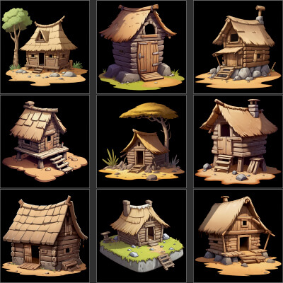 132 Transparent Fantasy Muddy Hut Home House Game Asset by cgsea
