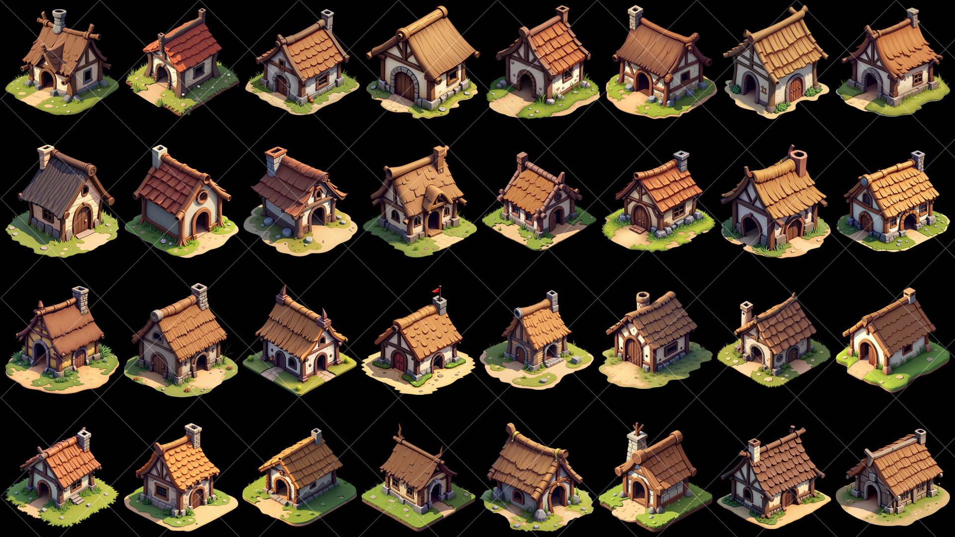 146 Transparent Old Medieval Huts Game Assets by cgsea