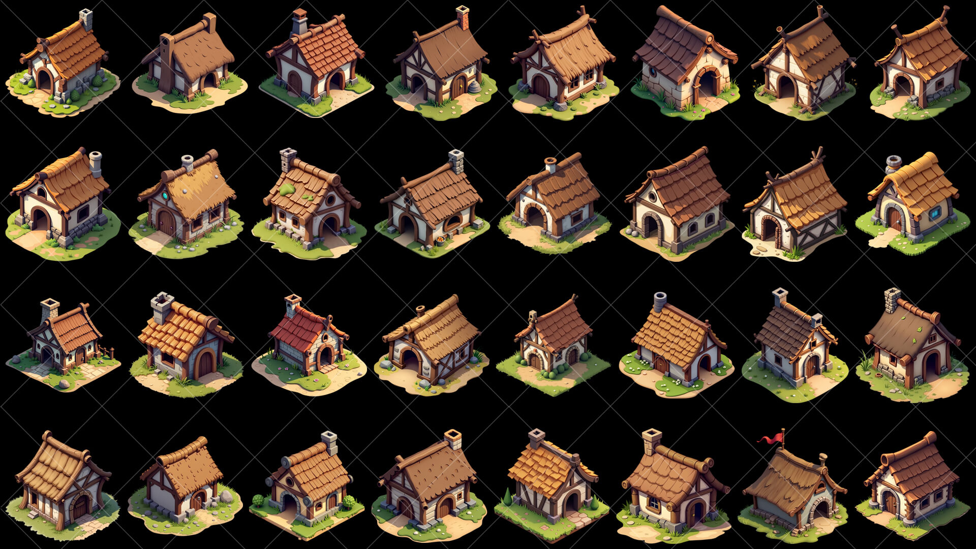 146 Transparent Old Medieval Huts Game Assets by cgsea