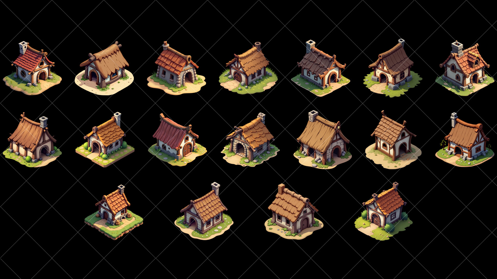 146 Transparent Old Medieval Huts Game Assets by cgsea