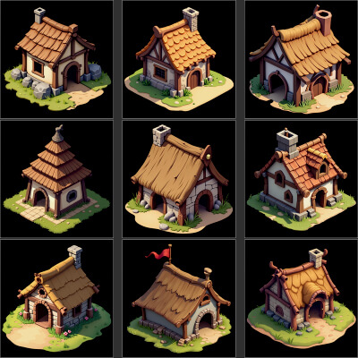 146 Transparent Old Medieval Huts Game Assets by cgsea
