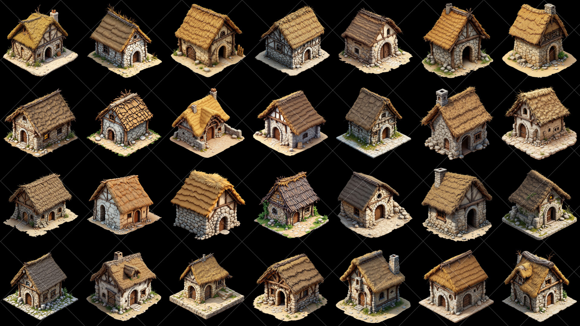 148 Transparent Fantasy Medieval Huts Game Assets by cgsea