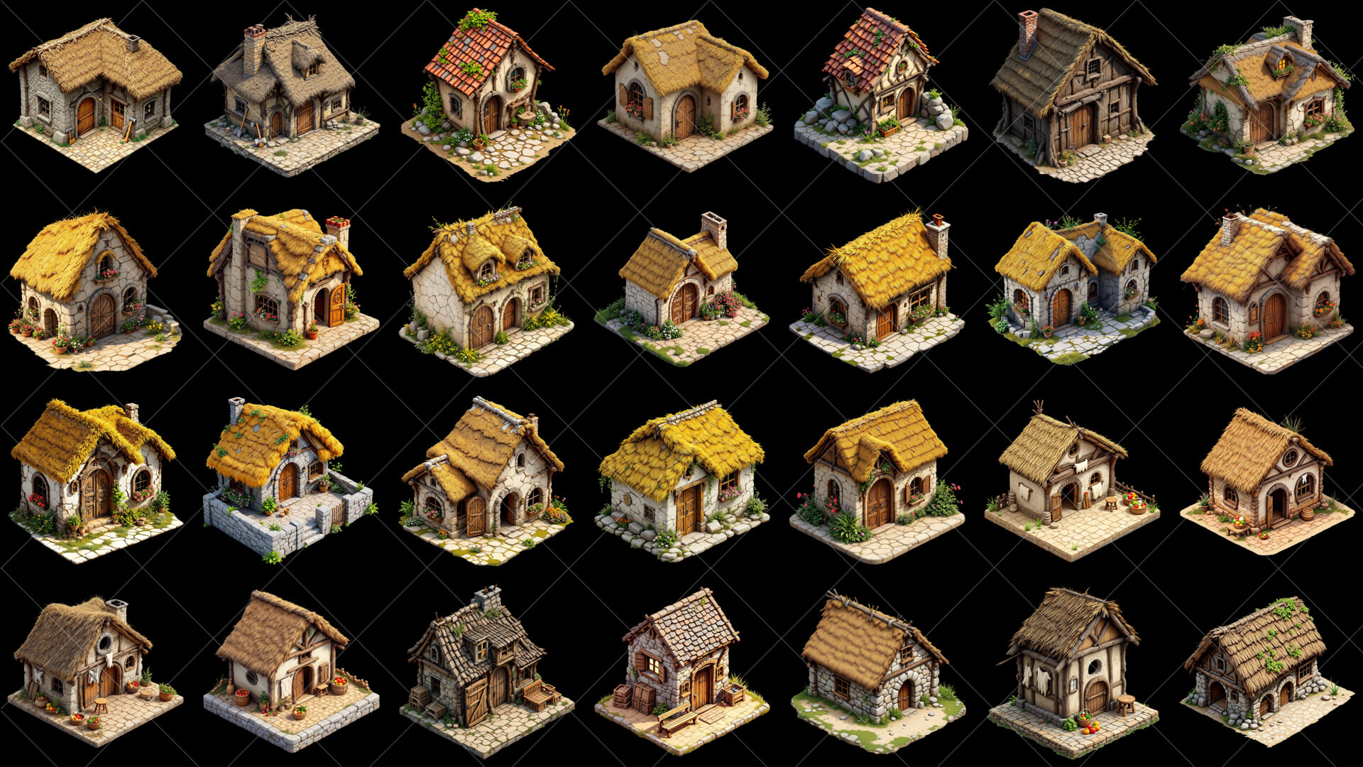 148 Transparent Fantasy Medieval Huts Game Assets by cgsea