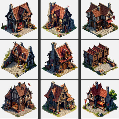 150 Transparent Medieval Shops Game Assets by cgsea