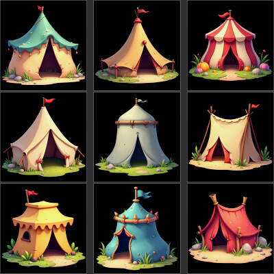 160 Transparent Cartoon Tent House Game Asset by cgsea