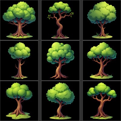 160 Transparent Fantasy Cartoon Trees Game Assets by cgsea