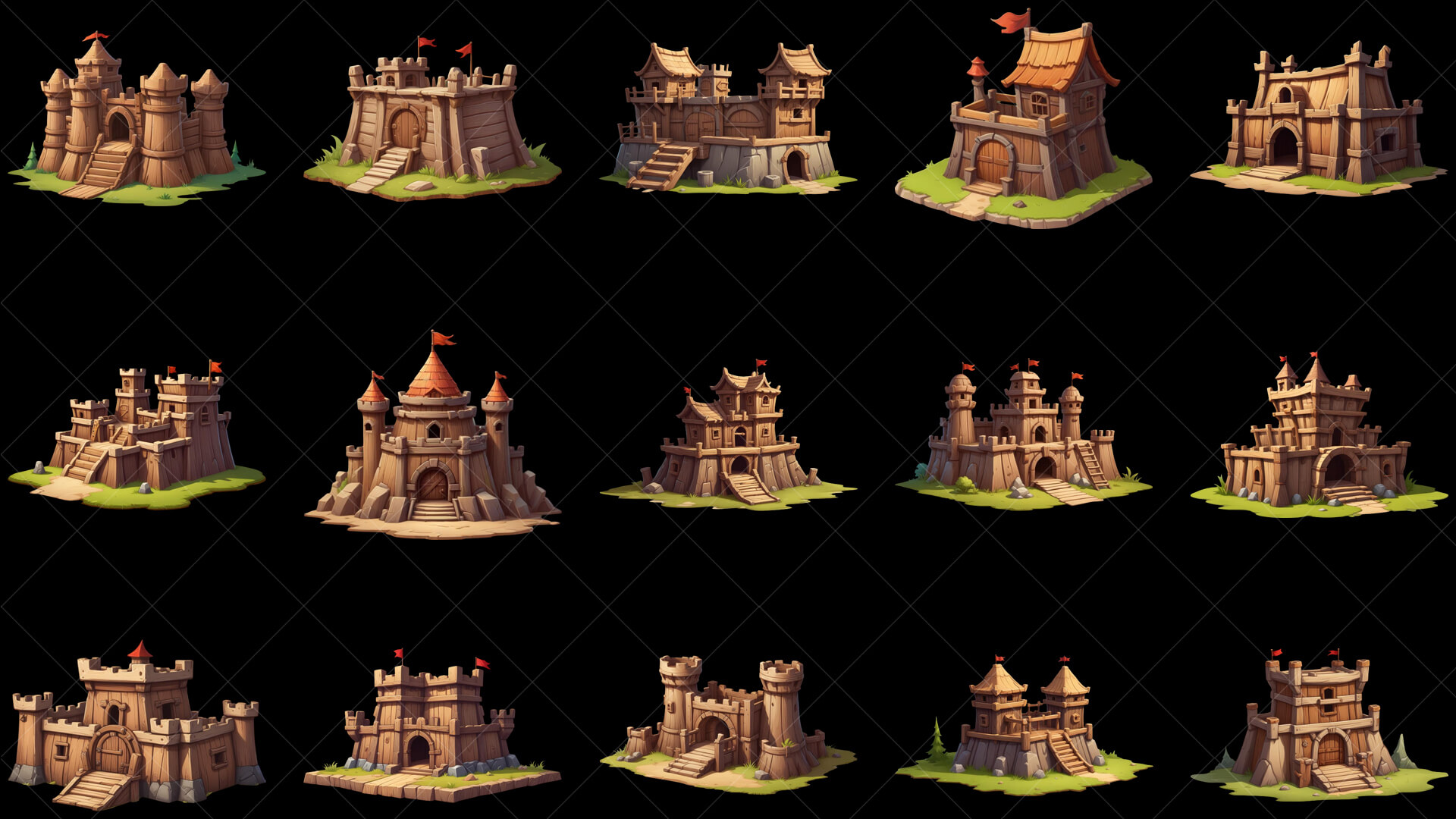 30 Wooden Medieval Fort Game Asset by cgsea