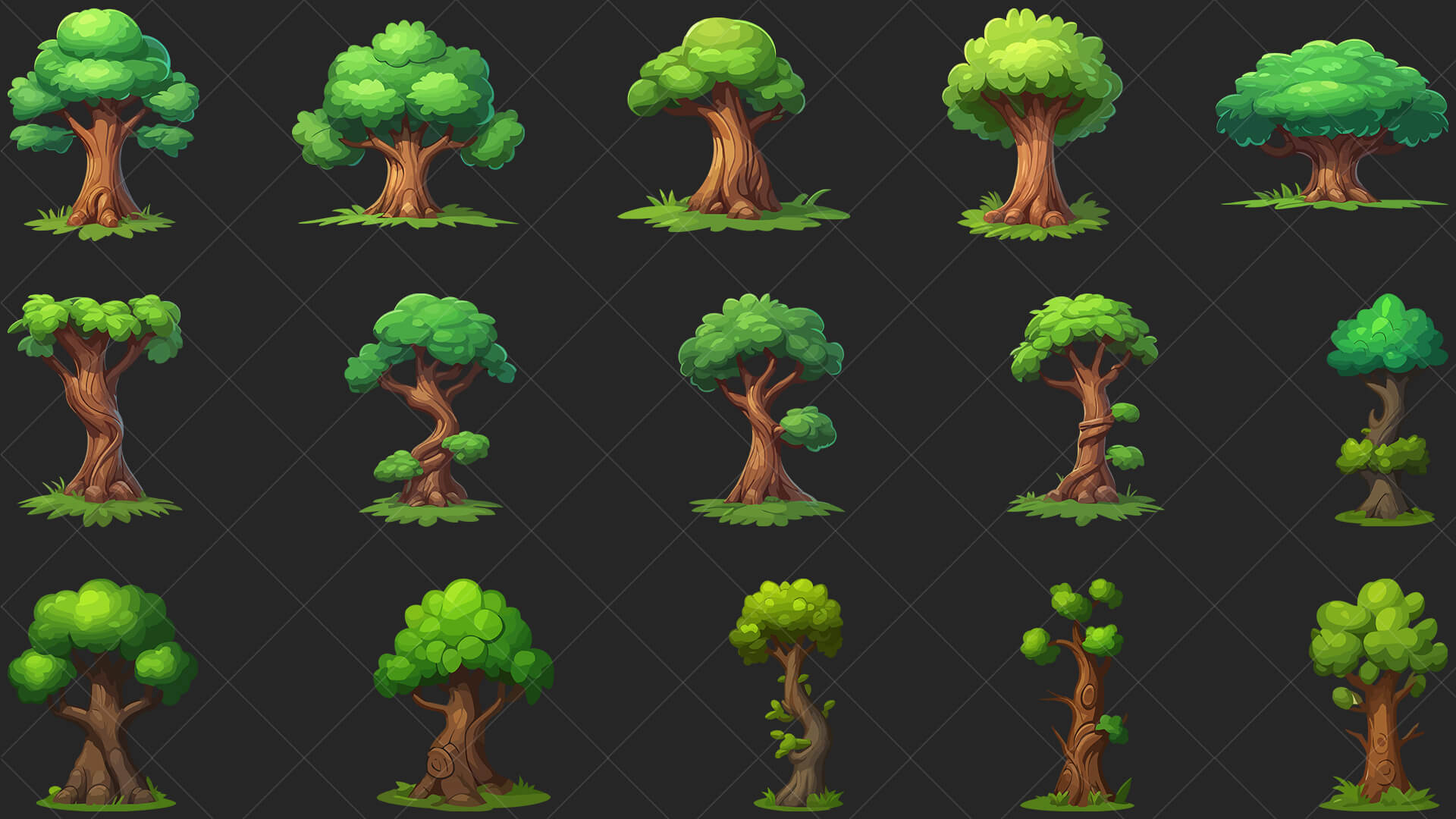 40 Stylized Fantasy Cartoon Tree Png and Eps - 2D Game Asset by cgsea