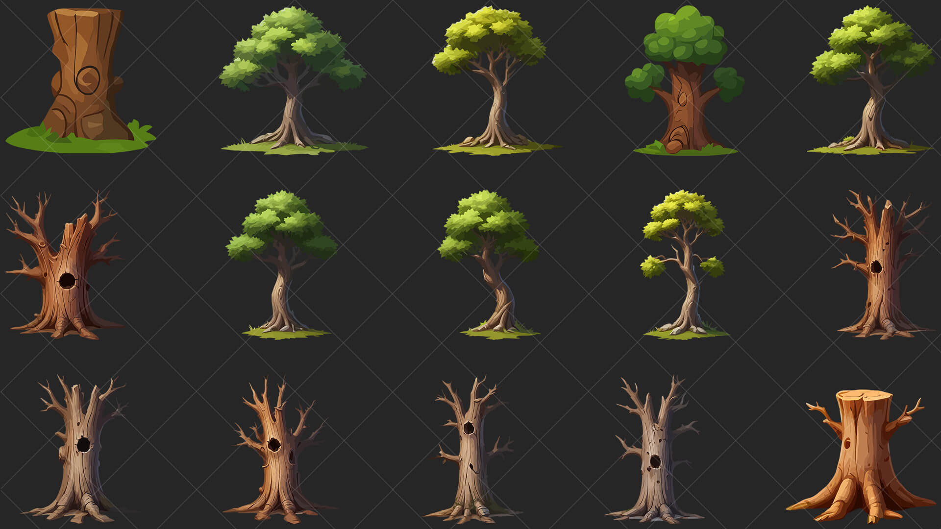 40 Stylized Fantasy Cartoon Tree Png and Eps - 2D Game Asset by cgsea