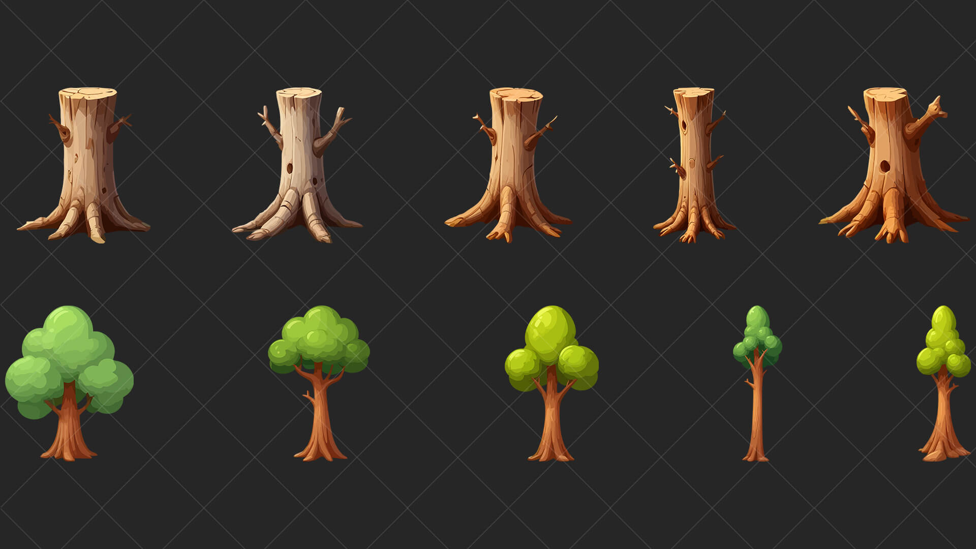 40 Stylized Fantasy Cartoon Tree Png and Eps - 2D Game Asset by cgsea