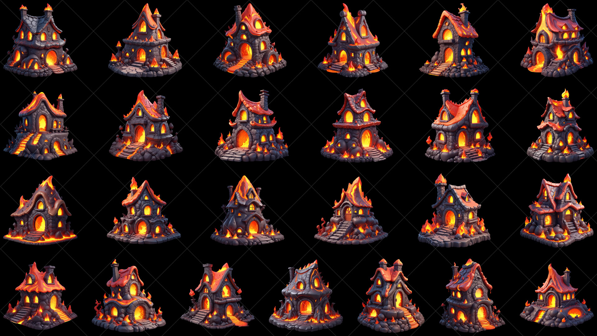 50 Fantasy Lava Magma Fire House Game Asset by cgsea
