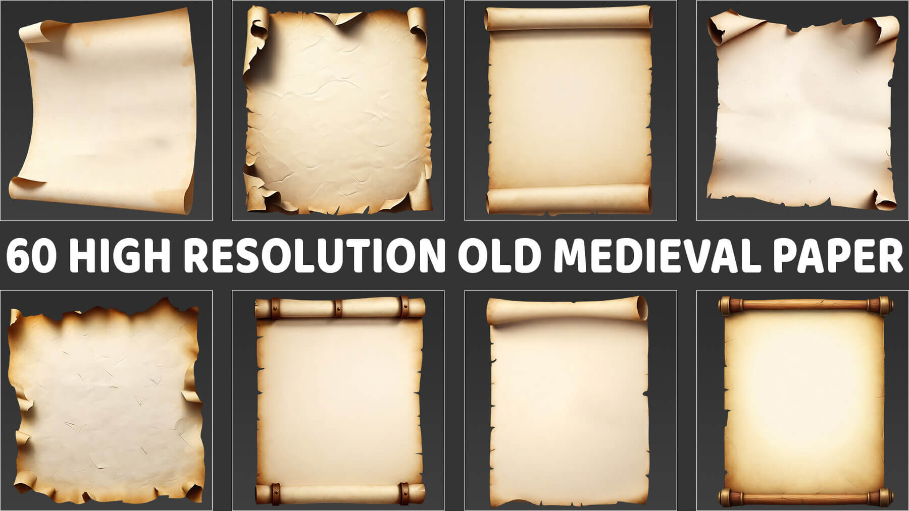 60 High Resolution Old Medieval Paper Collection - 2D Game Asset by cgsea