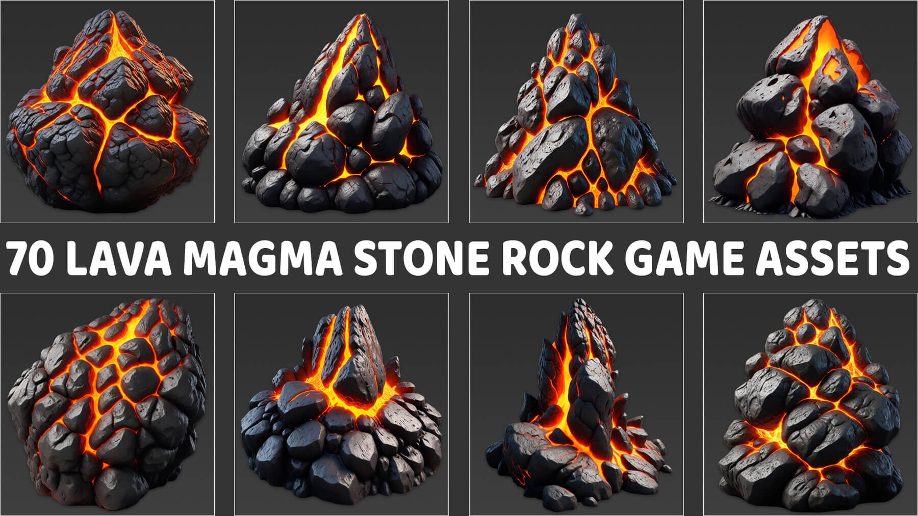 70 Lava Magma Stone Rocks Game Asset by cgsea
