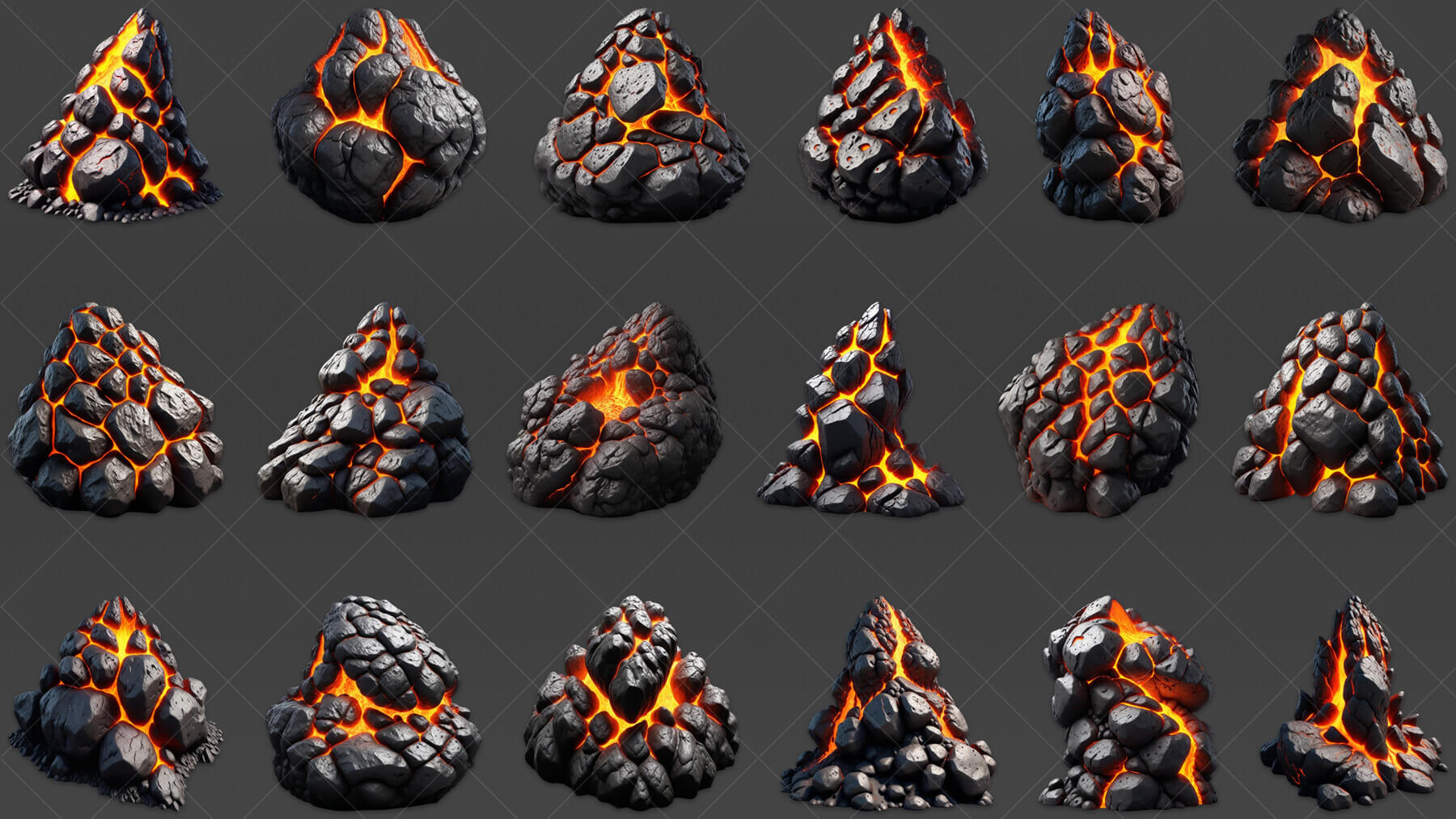 70 Lava Magma Stone Rocks Game Asset by cgsea