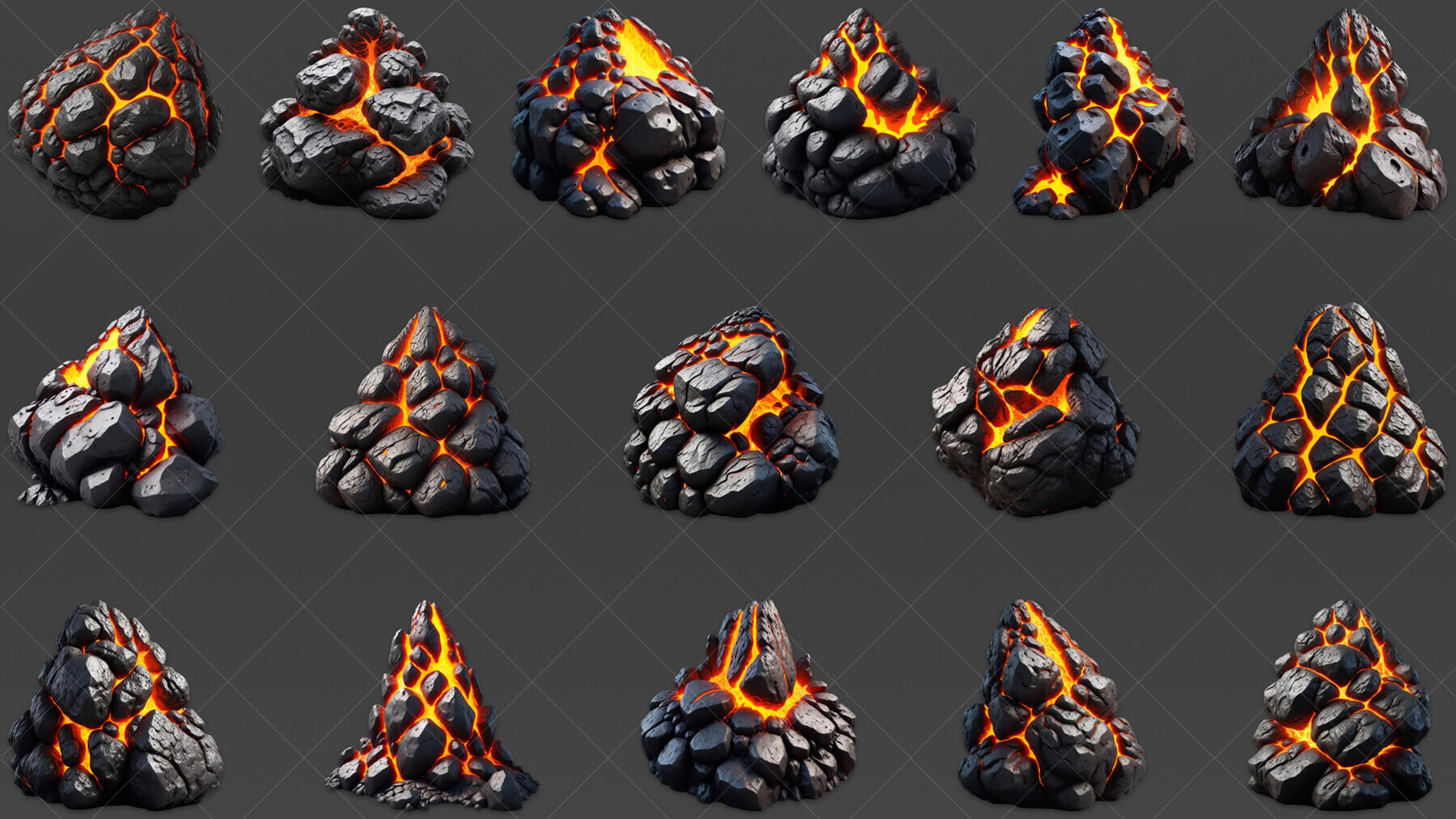 70 Lava Magma Stone Rocks Game Asset by cgsea