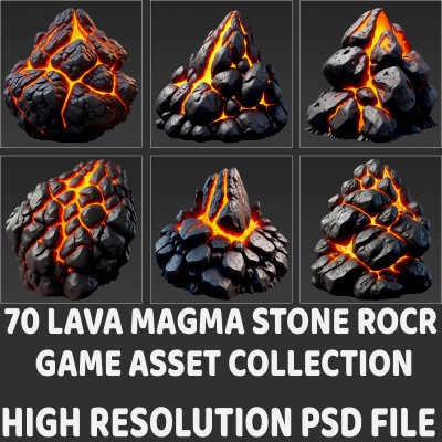 70 Lava Magma Stone Rocks Game Asset by cgsea