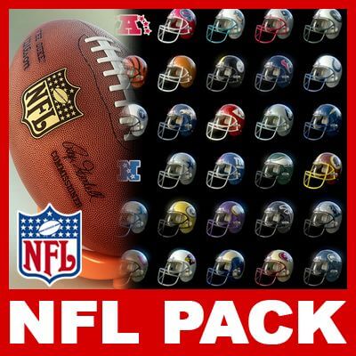 NFL Helmets and Ball Pack - 3D Model by CGShape