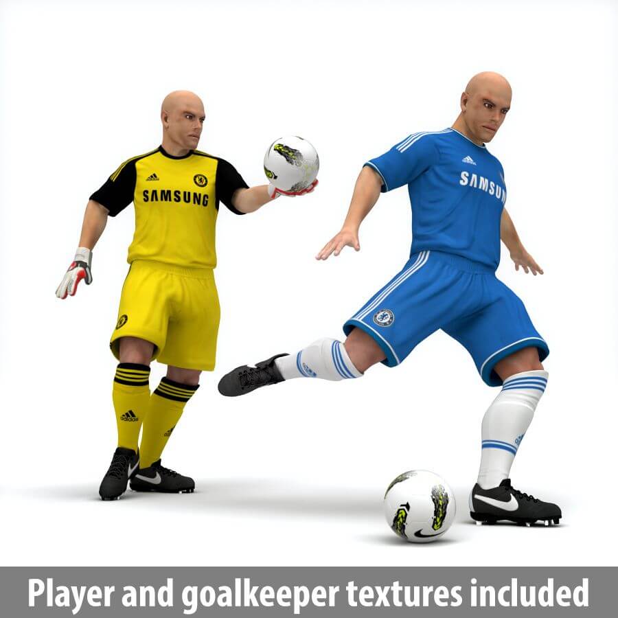 Rigged Football Player and Goalkeeper - Chelsea FC 3D Model by CGShape