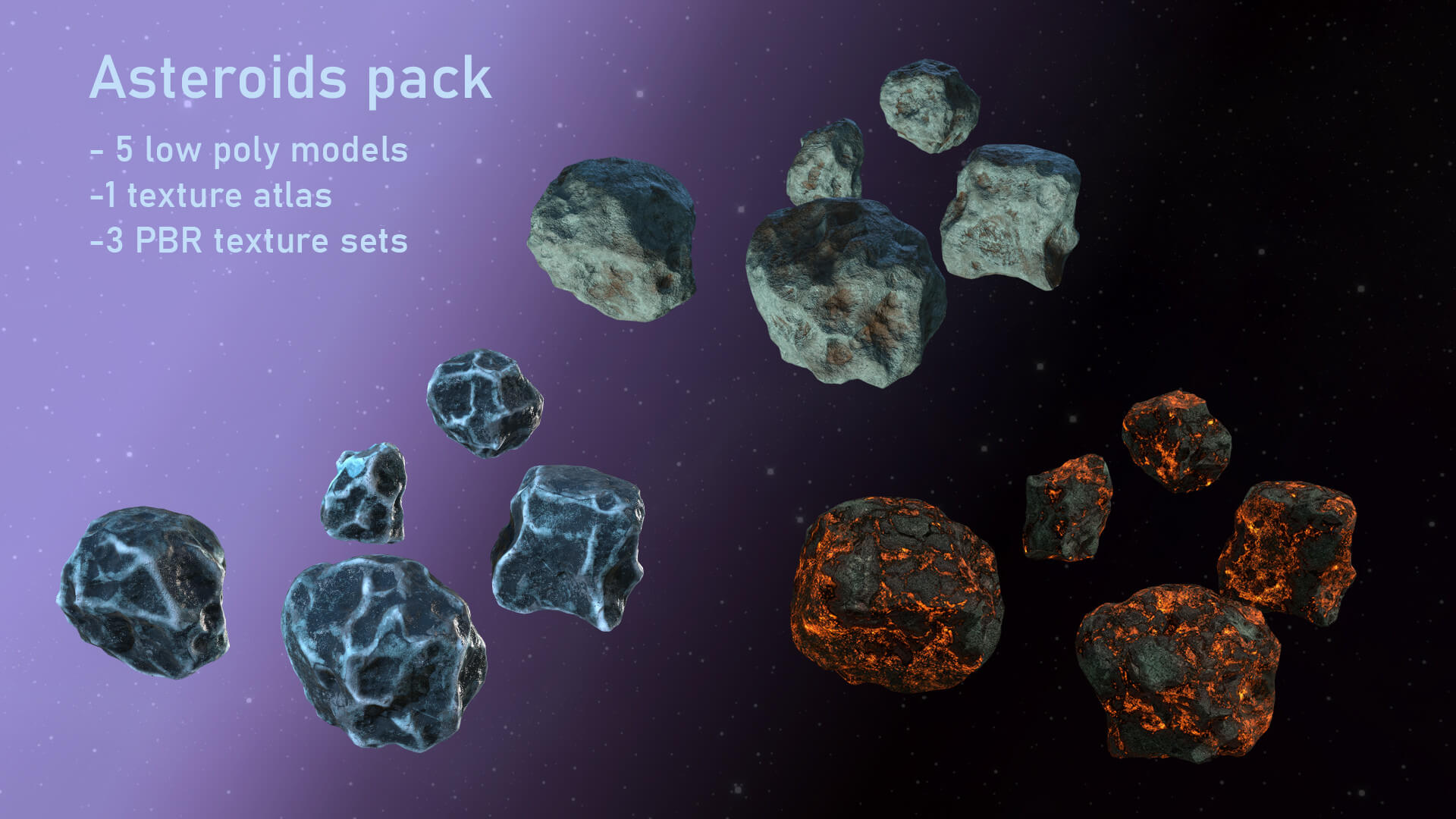 Asteroids Set (3 texture variations) - 3D Model by CGZen
