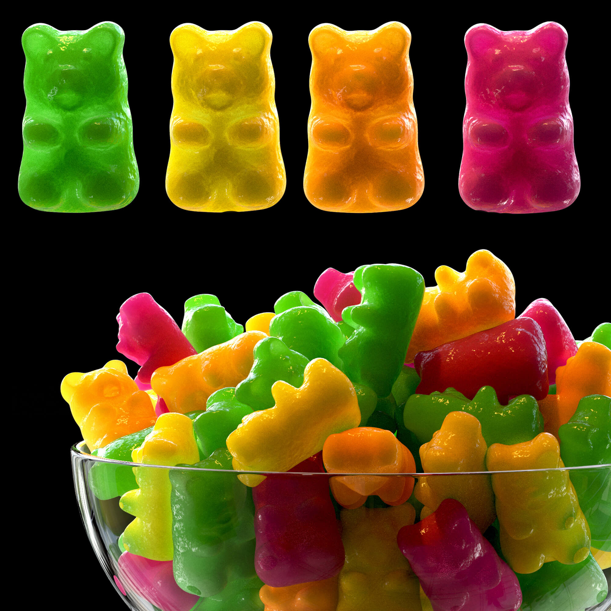 Gummy Bears in a Bowl - 3D Model by CGZen