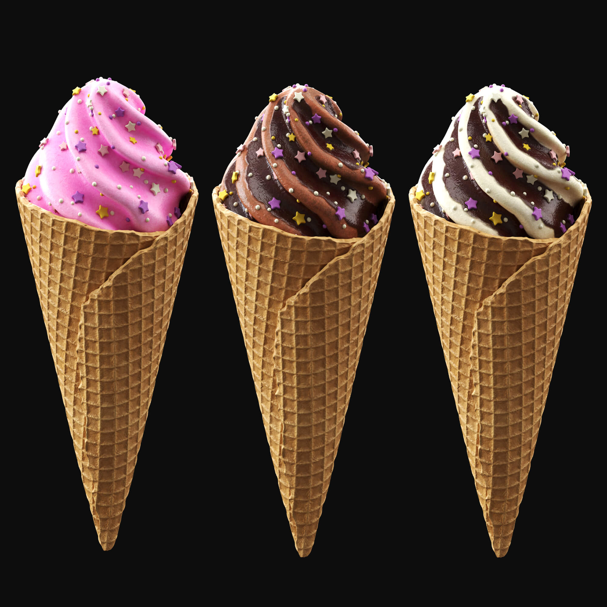 Ice Cream Cones With Topping - 3D Model by CGZen