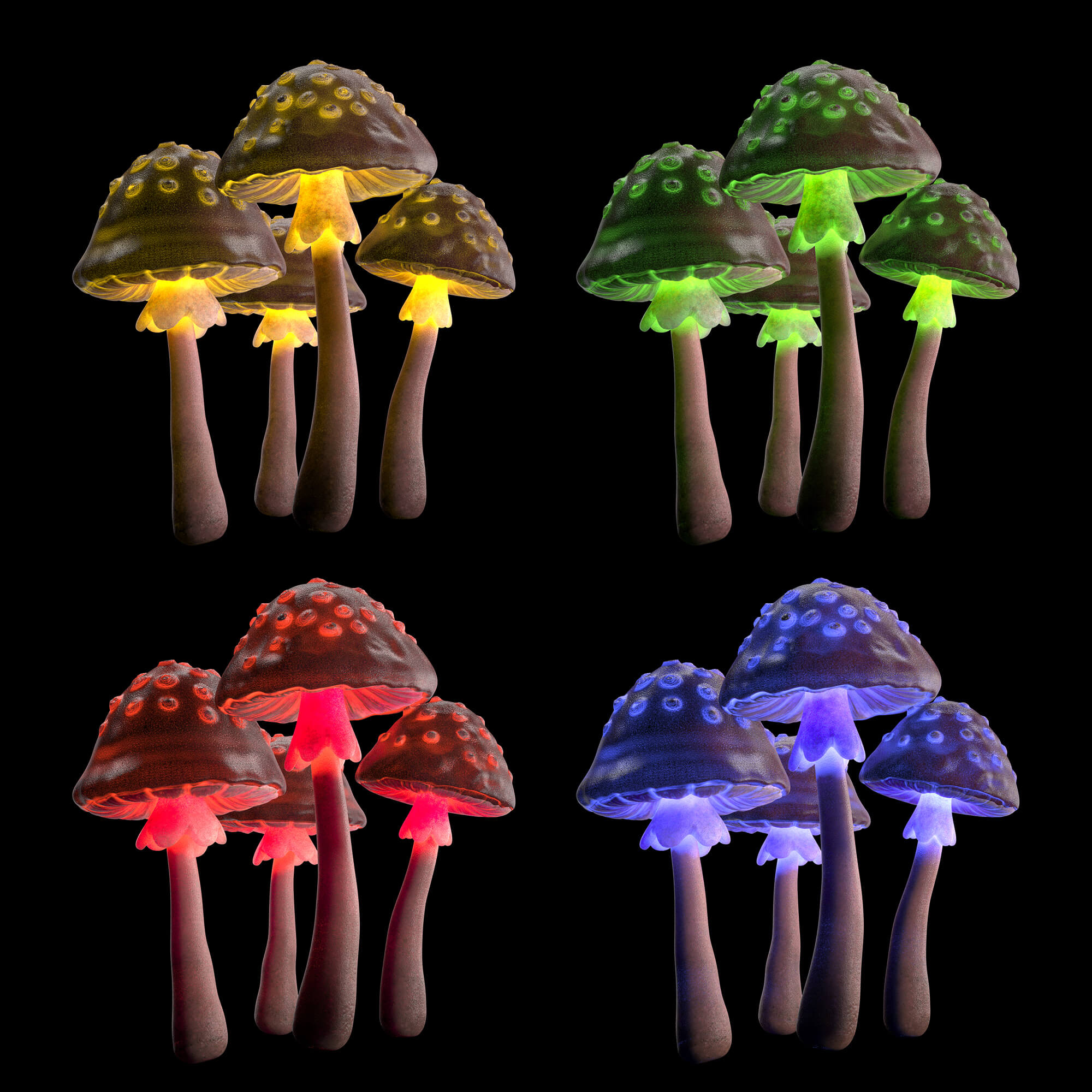Magic Glow Mushrooms - 3D Model by CGZen