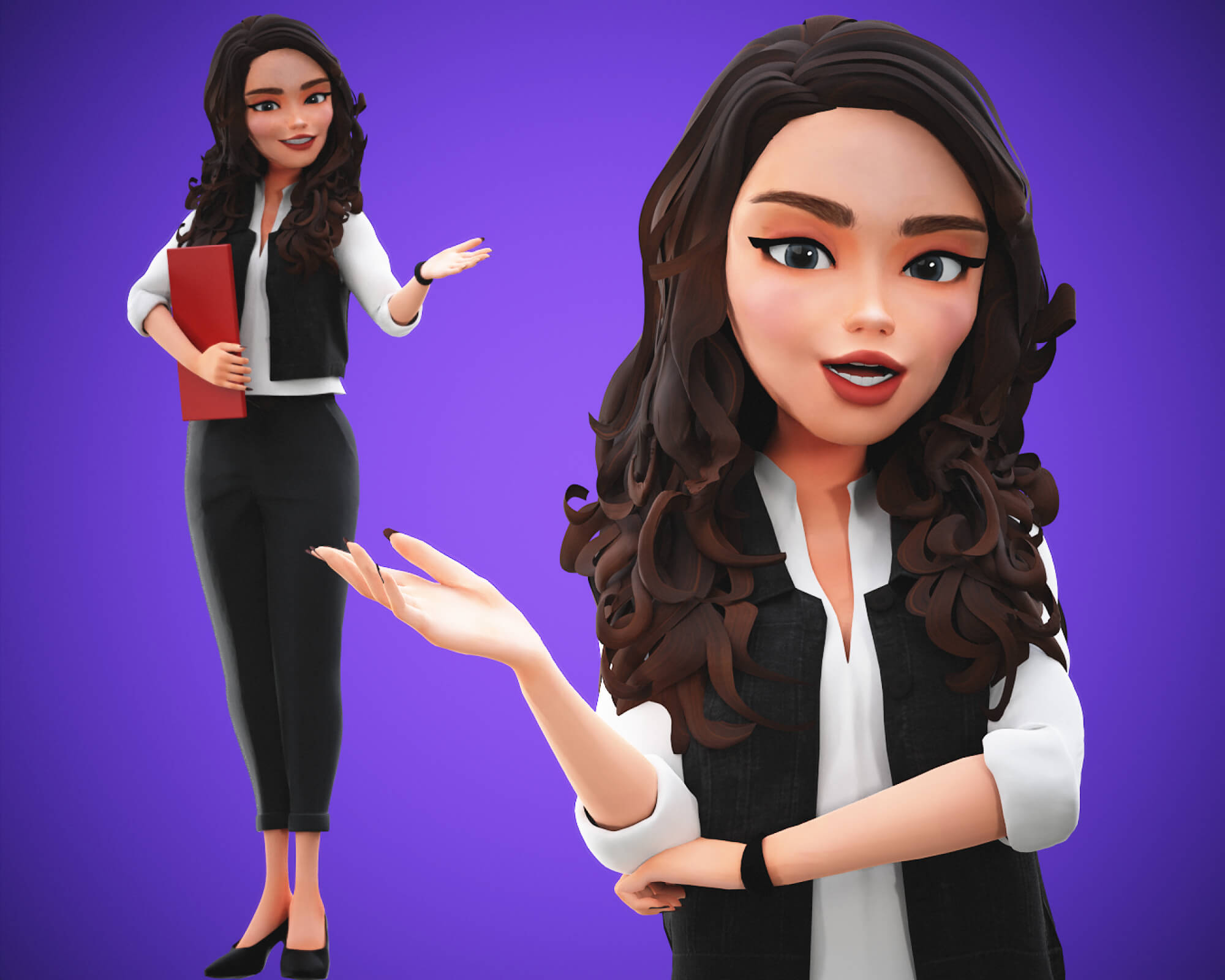 Game Cartoon Stylized Office Girl Rigged - 3D Model by Challento