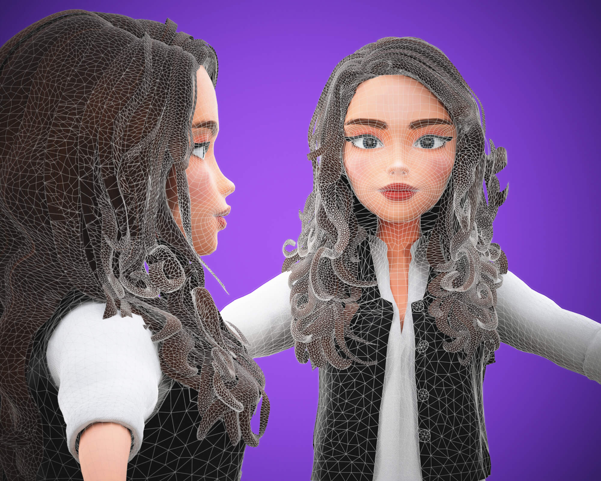 Game Cartoon Stylized Office Girl Rigged - 3D Model by Challento