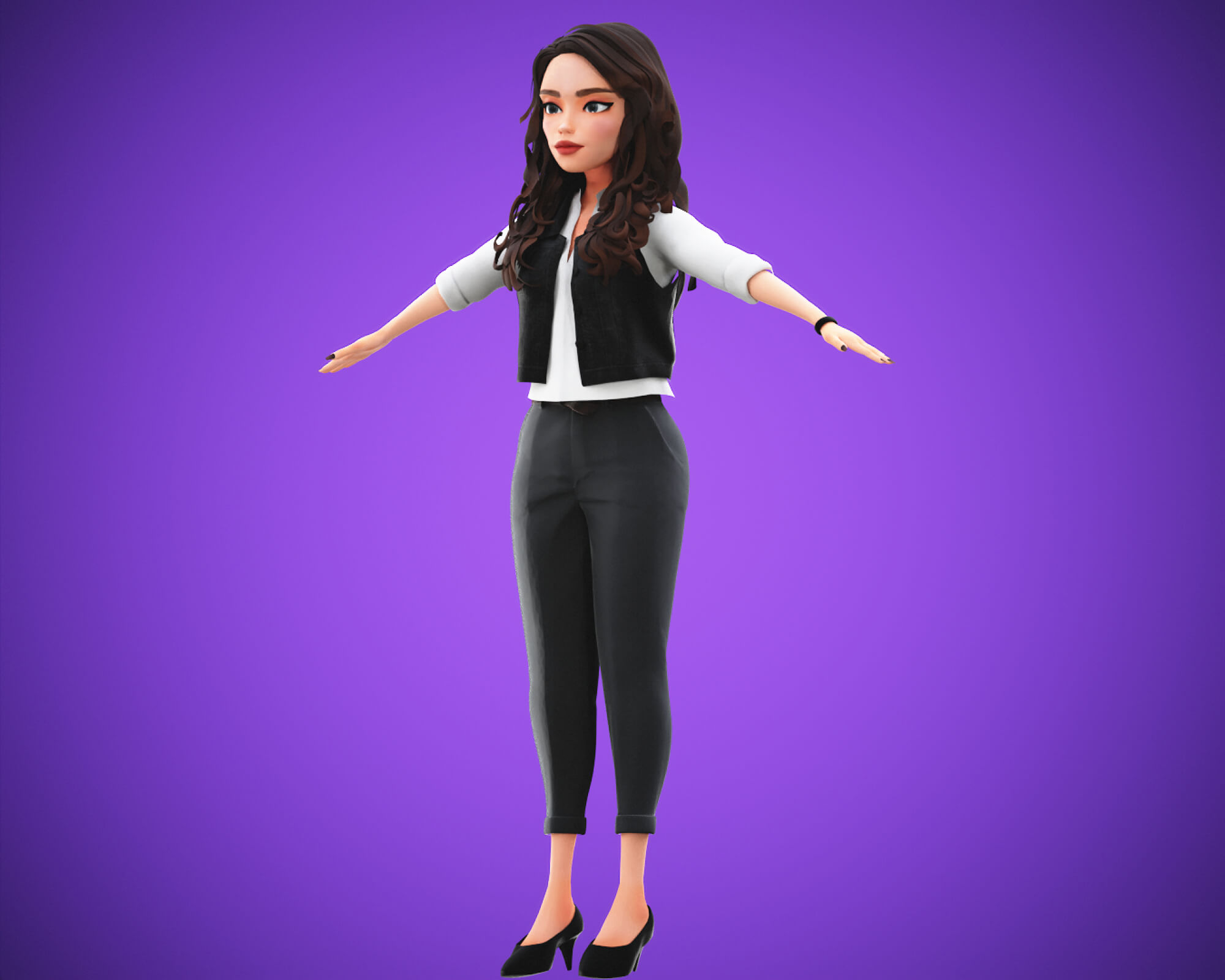 Game Cartoon Stylized Office Girl Rigged - 3D Model by Challento