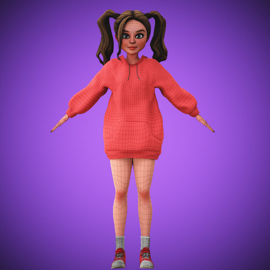 Game Cartoon Stylized Girl Rigged - 3D Model by Challento