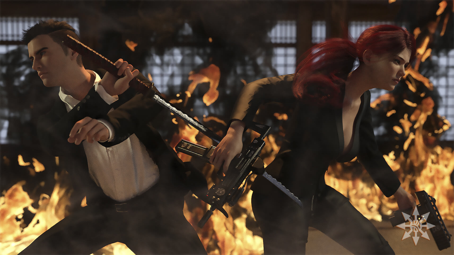 Blade and Bullets 3D Render, Digital Art by chaoskhan_666