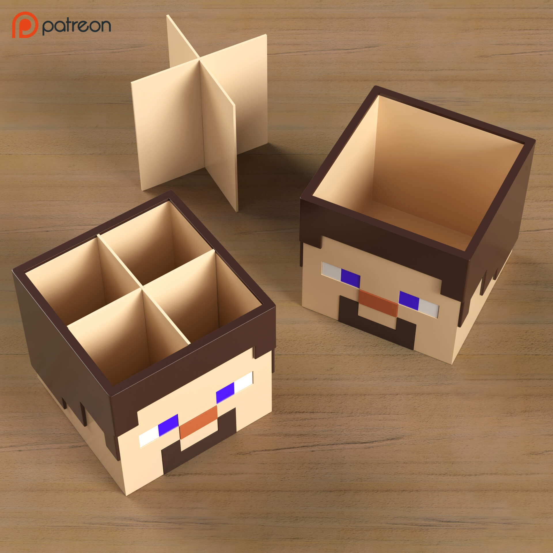Minecraft Penholders Heads - Steve and Creeper 3D Model by CheeseBread_3D