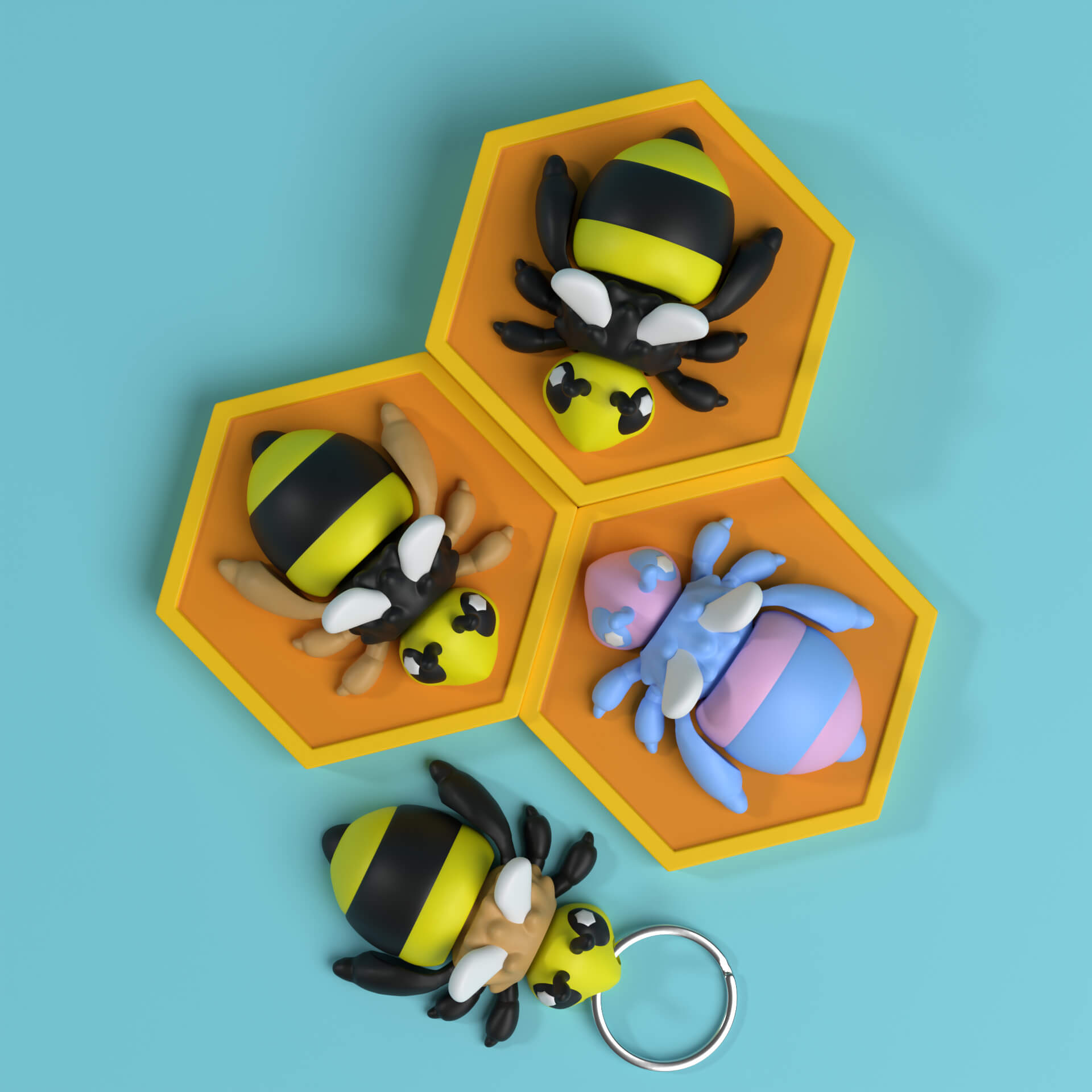 Mini Flexi Bee Keychain - (3MF / No Support) 3D Model by CheeseBread_3D