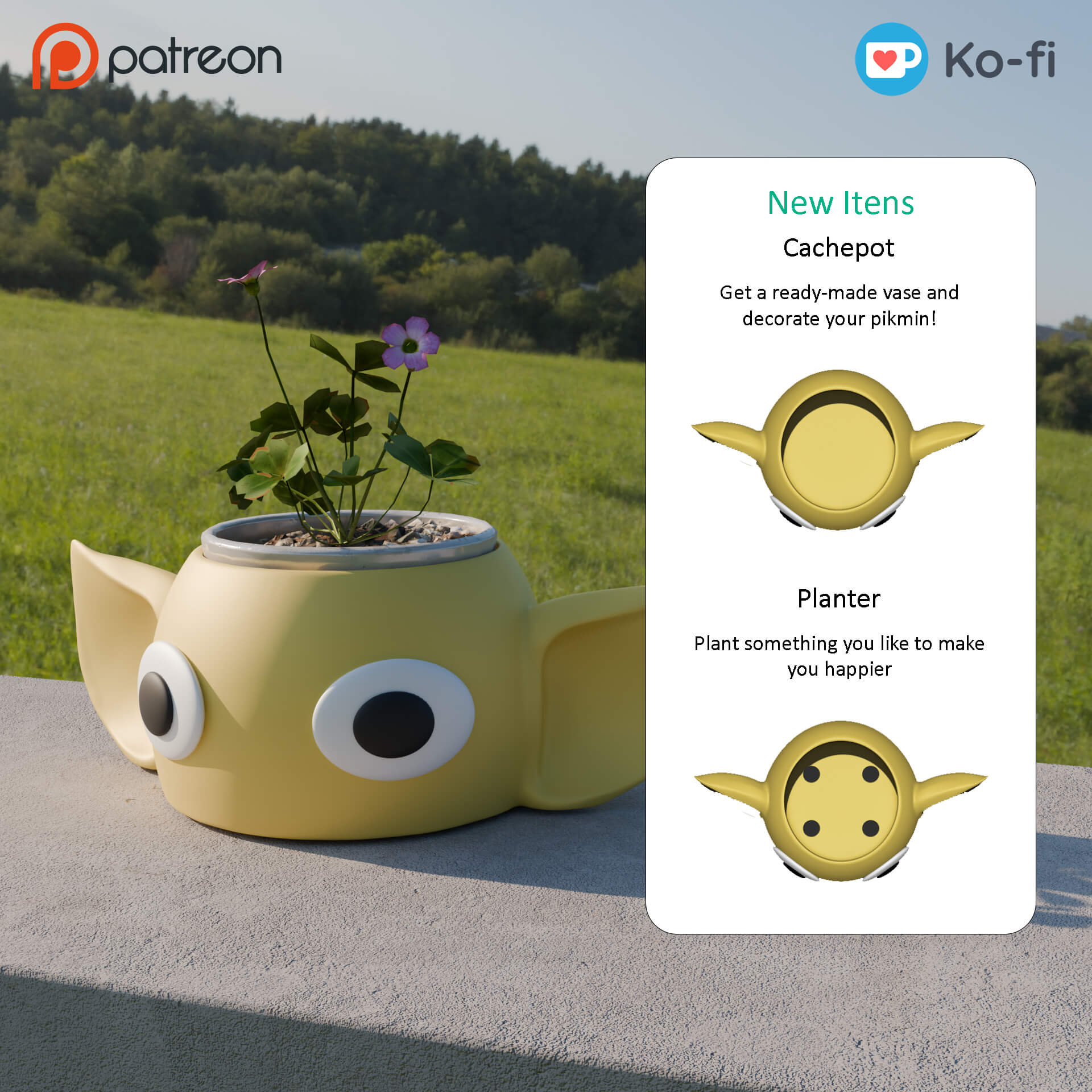 Fan-Made Yellow Pikmin Pot and Vase 3D Model by CheeseBread_3D
