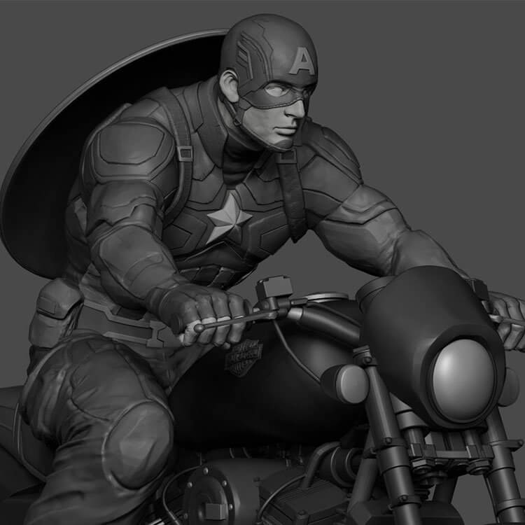 Captain America On Motorcycle - 3D Model by cheriloyet
