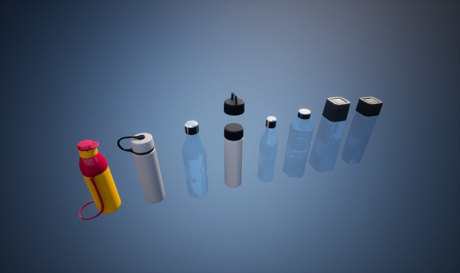 Water Bottle Set A - Free 3D Model by chhatrashal