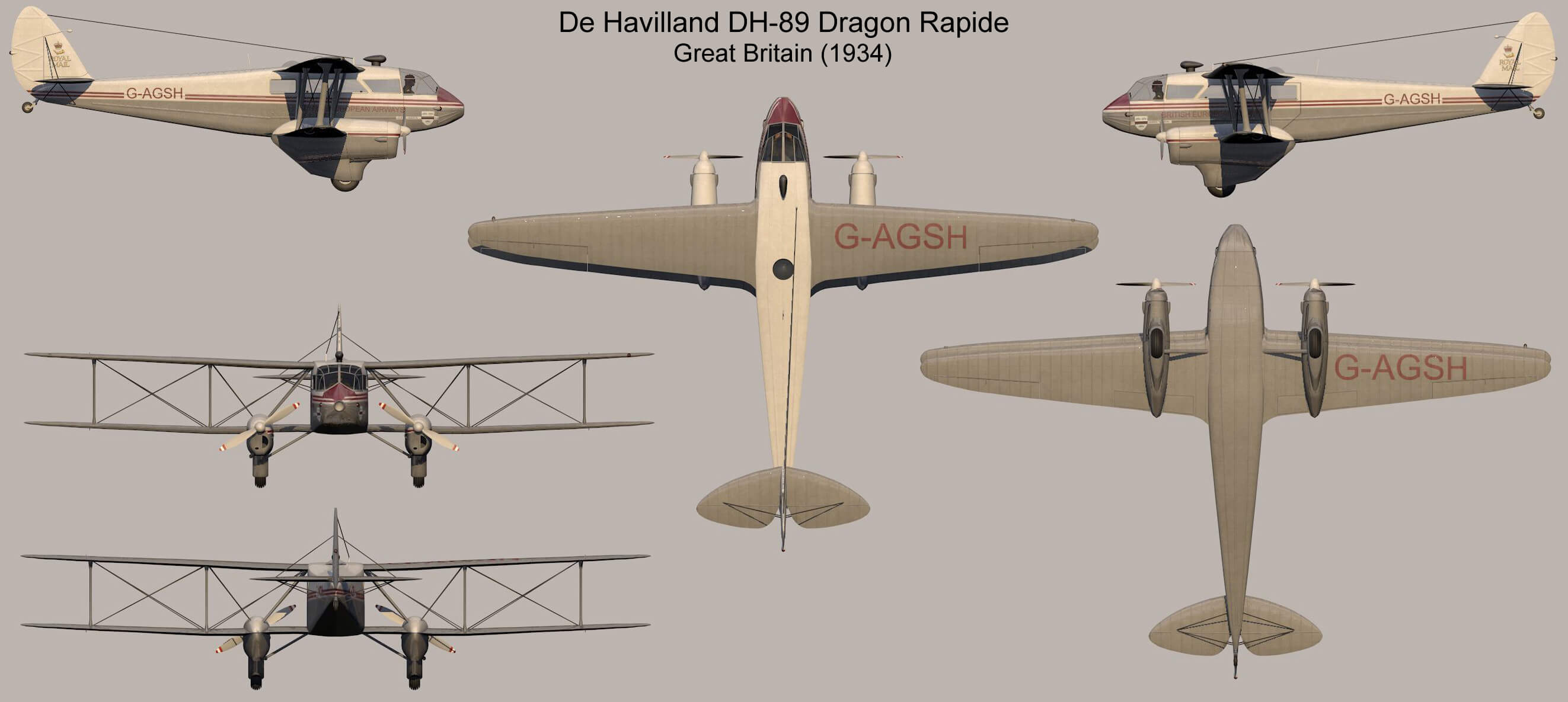 De Havilland DH-89 Dragon Rapide 3D Model by ChipBassChaos