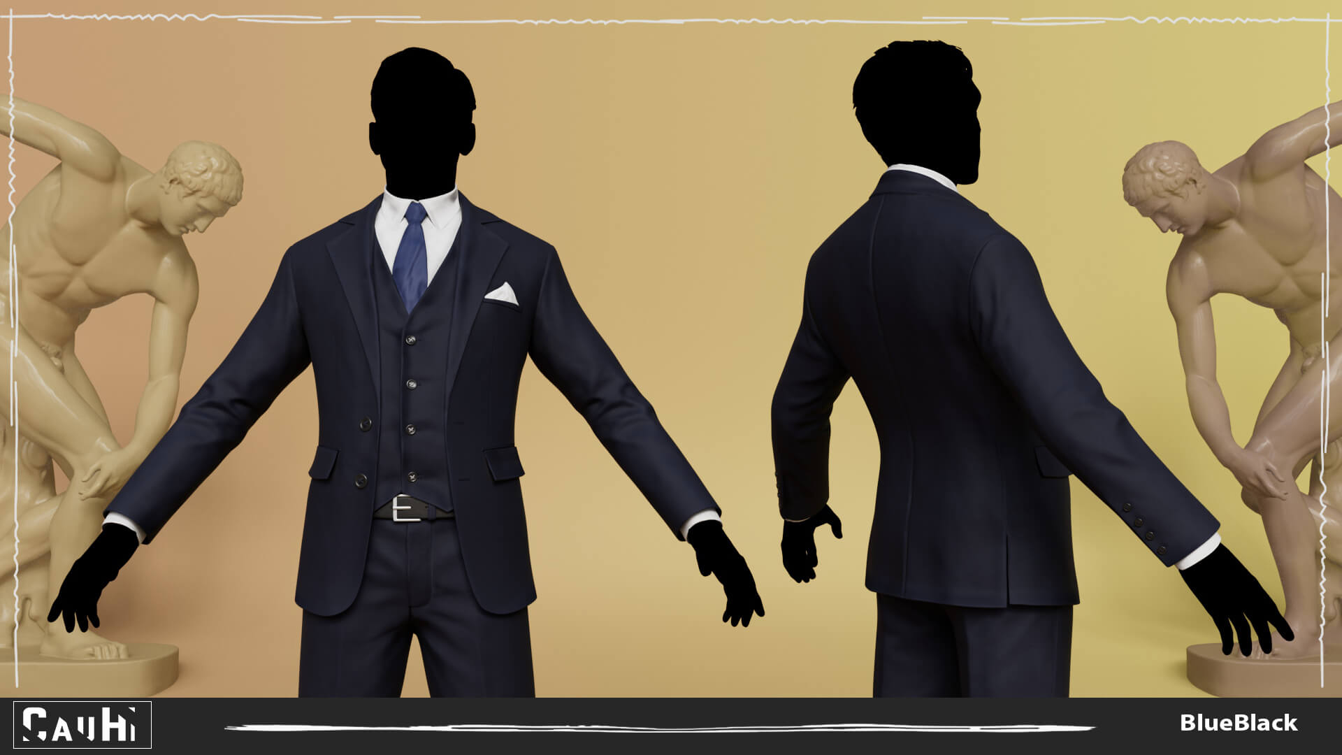 Men Pants With Shirt Blazer and Shoes Vest Blue Black - 3D Model by chitam