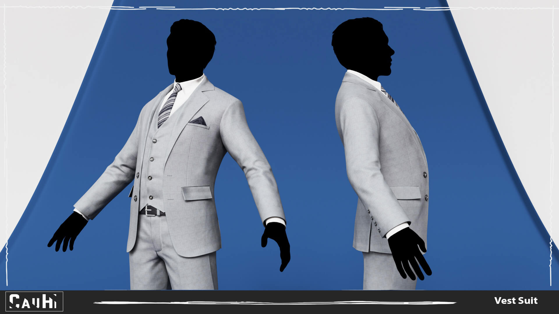 Men Pans With Shirt Blazer and Shoes Vest Color Gray - 3D Model by chitam