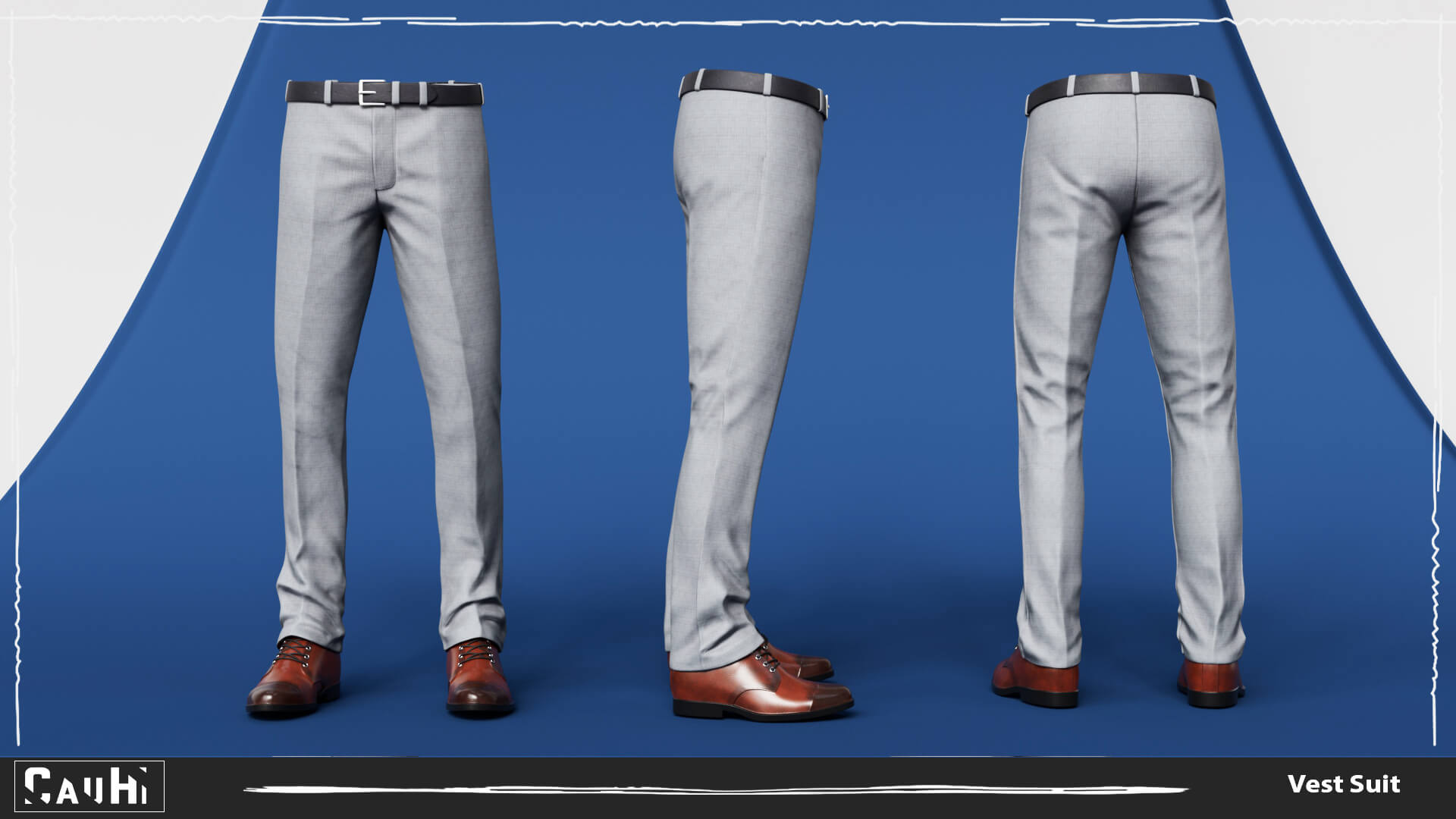 Men Pans With Shirt Blazer and Shoes Vest Color Gray - 3D Model by chitam