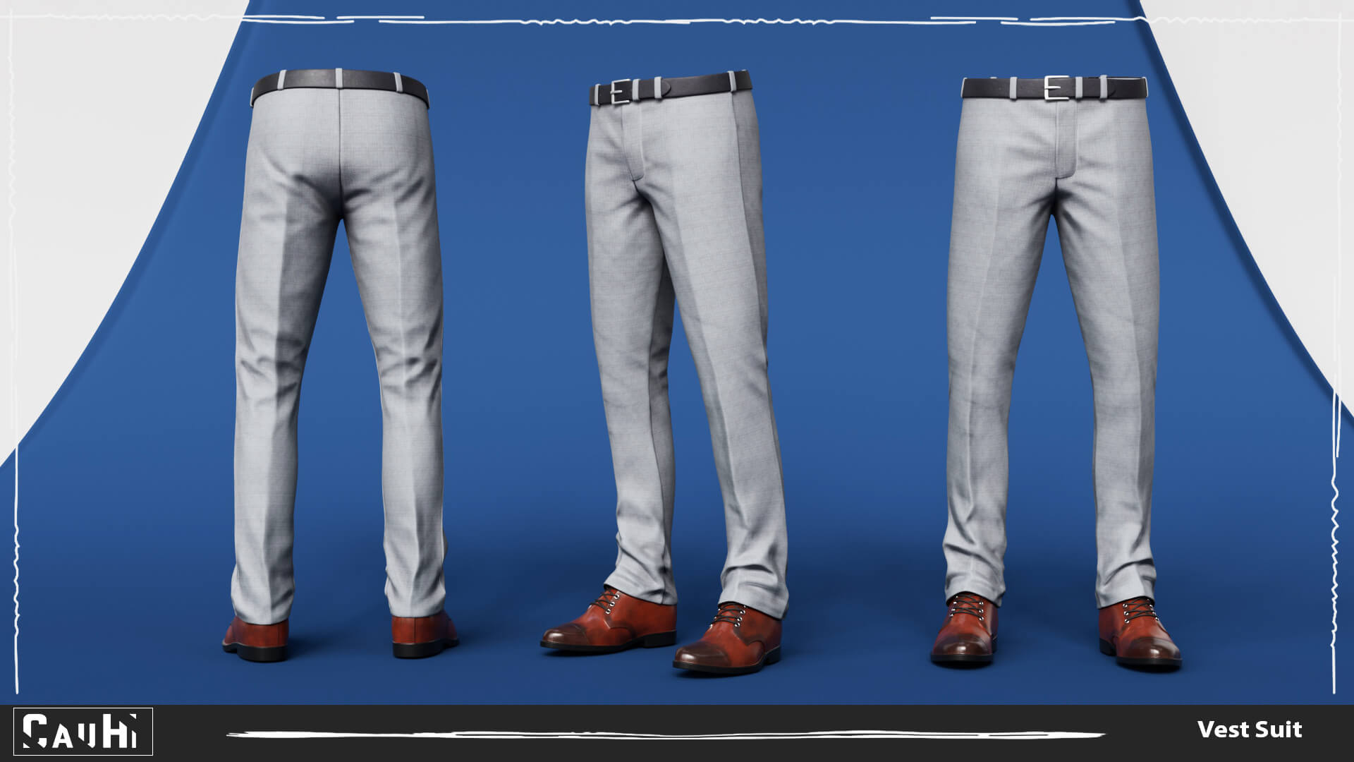 Men Pans With Shirt Blazer and Shoes Vest Color Gray - 3D Model by chitam