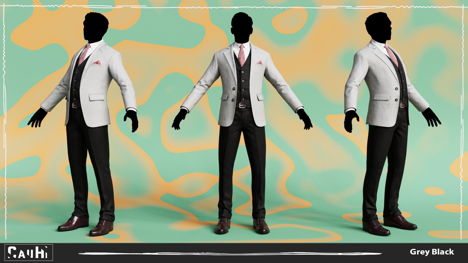 Men Pans With Shirt Blazer and Shoes Vest Gray and Black - 3D Model by chitam