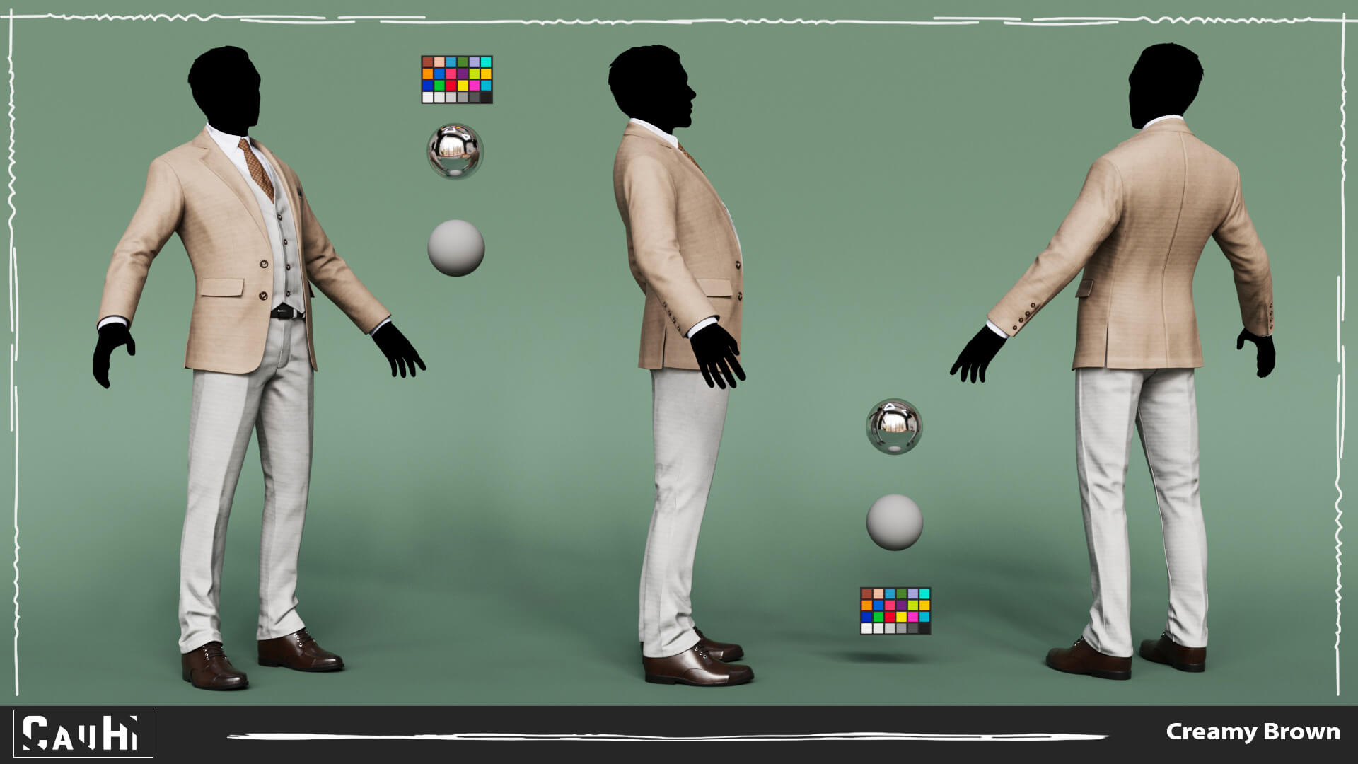 Men's Pans With Shirt Blazer and Shoes Vest Creamy Brown - 3D Model by chitam