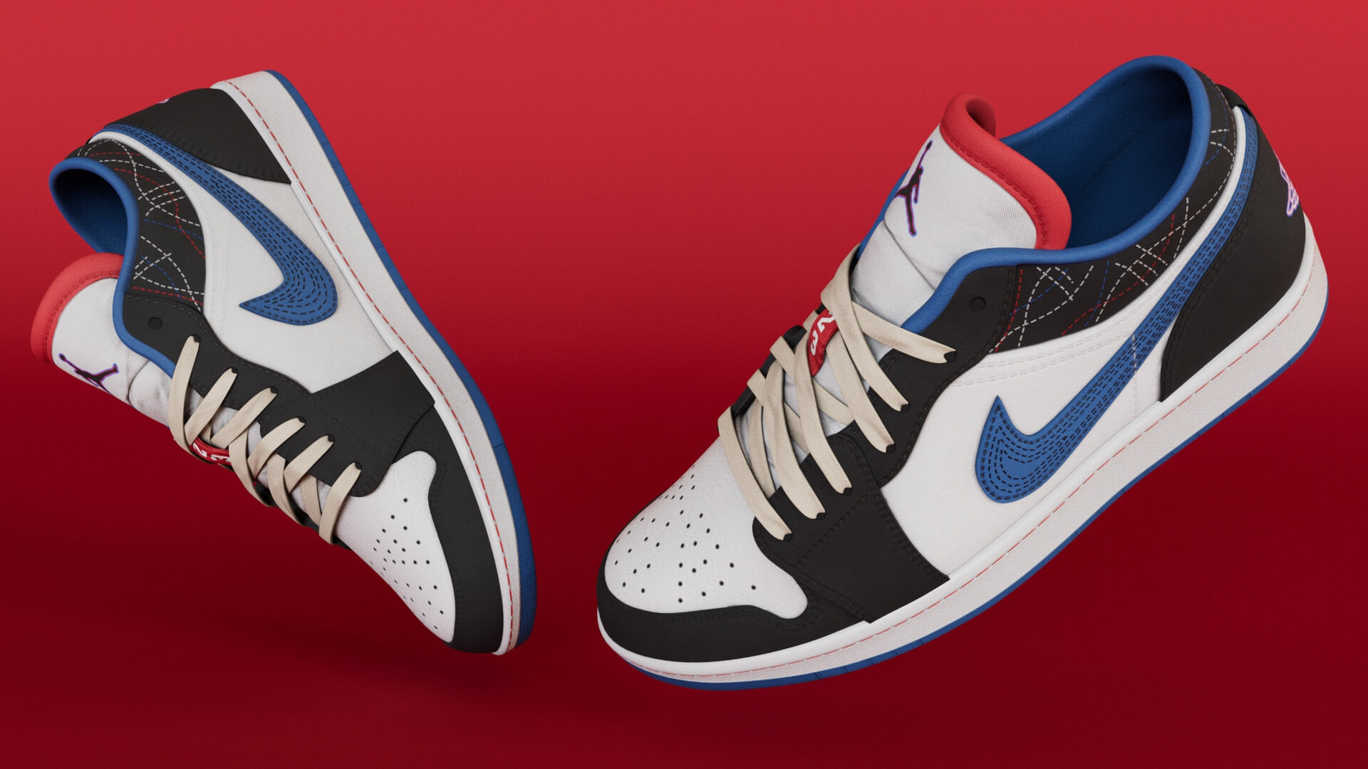 Shoes Nike Jodan Low Blue Sashiko - 3D Model by chitam